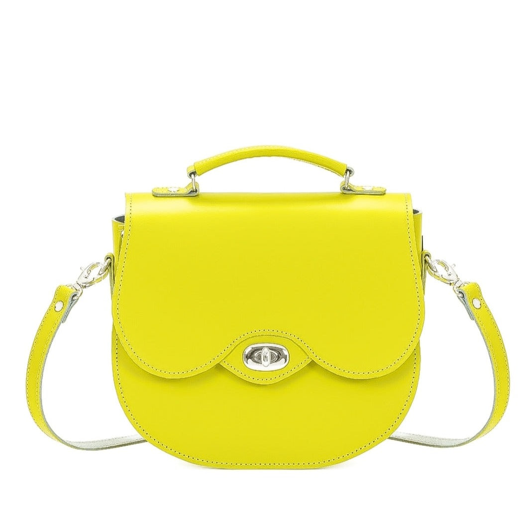 Zatchels Pastel Daffodil Yellow Handmade Leather Twist Lock Saddle Bag