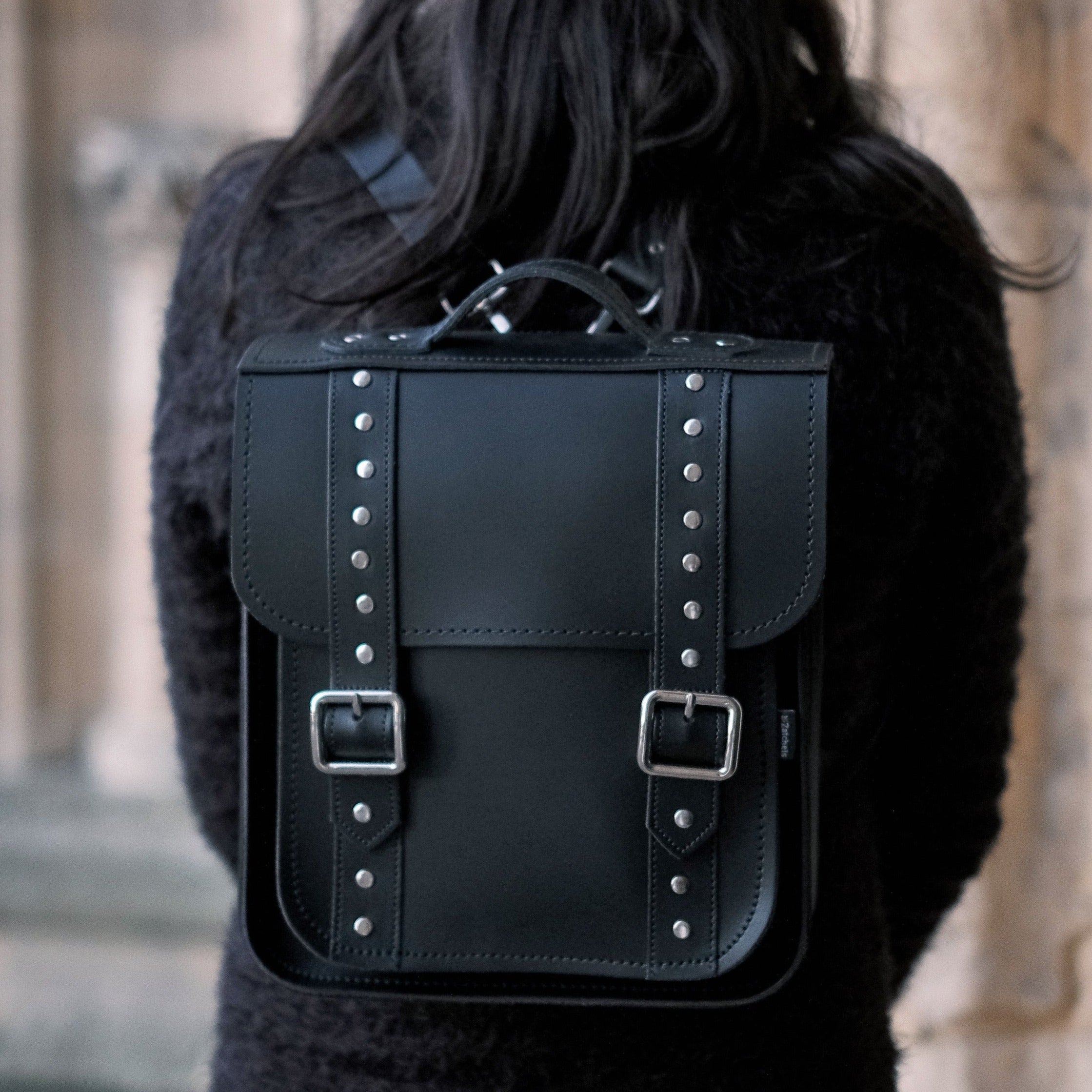 Zatchels Gothic Black Studded Handmade Leather City Backpack