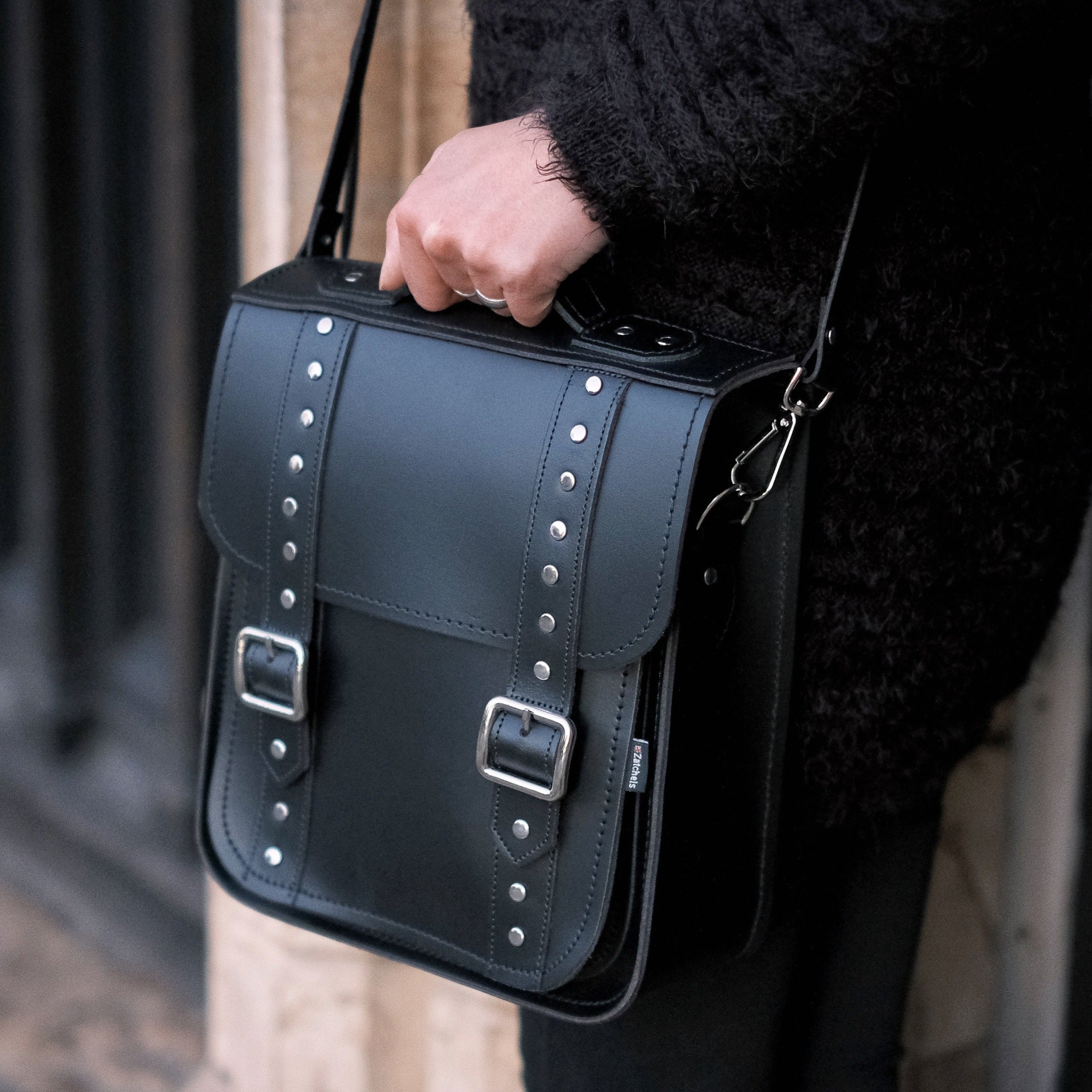 Zatchels Gothic Black Studded Handmade Leather City Backpack