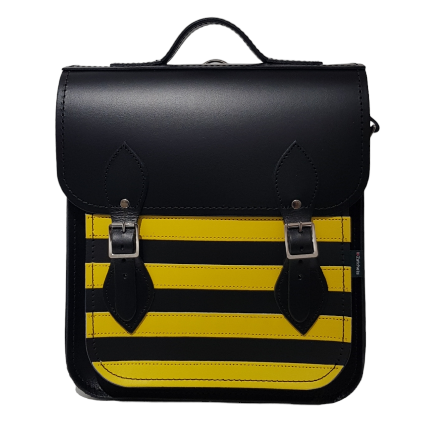 Zatchels Gothic Black & Yellow Striped Handmade Leather City Backpack