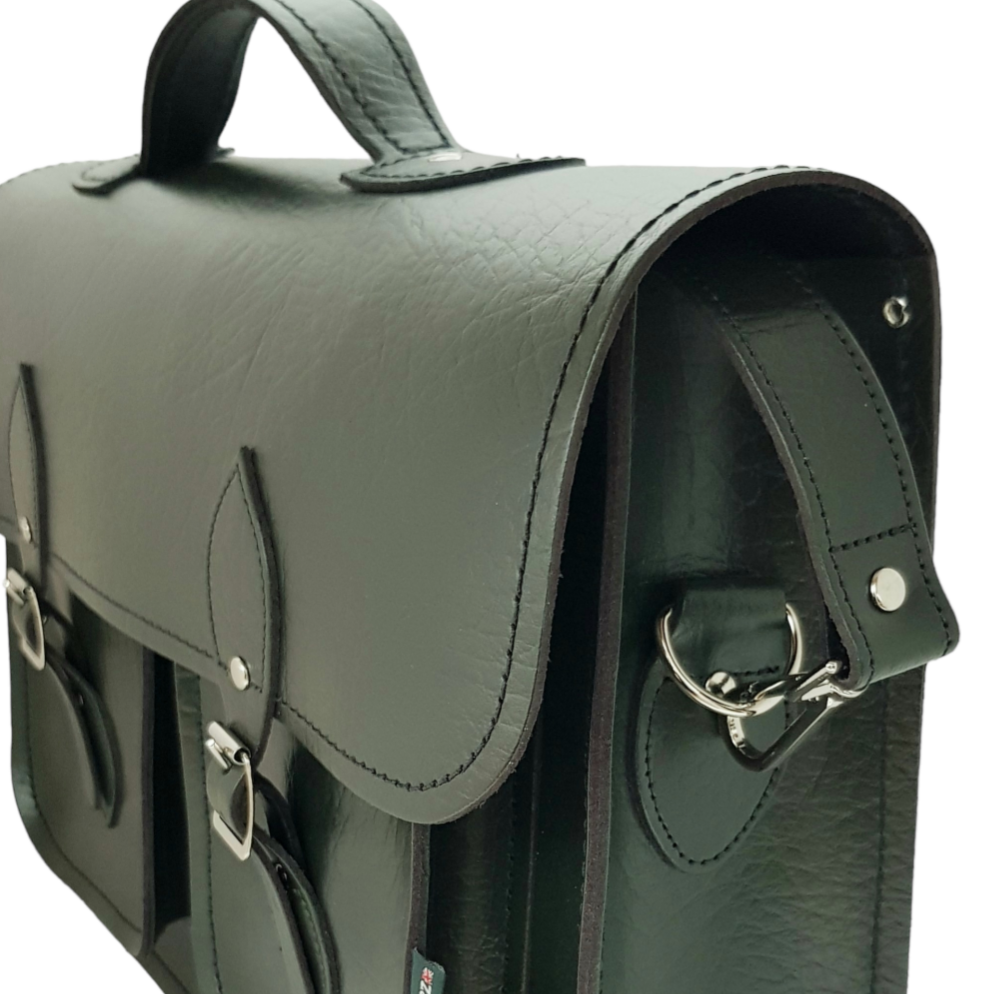 Zatchels British Racing Green Leather Twin Pocket Executive Satchel | 3 ...